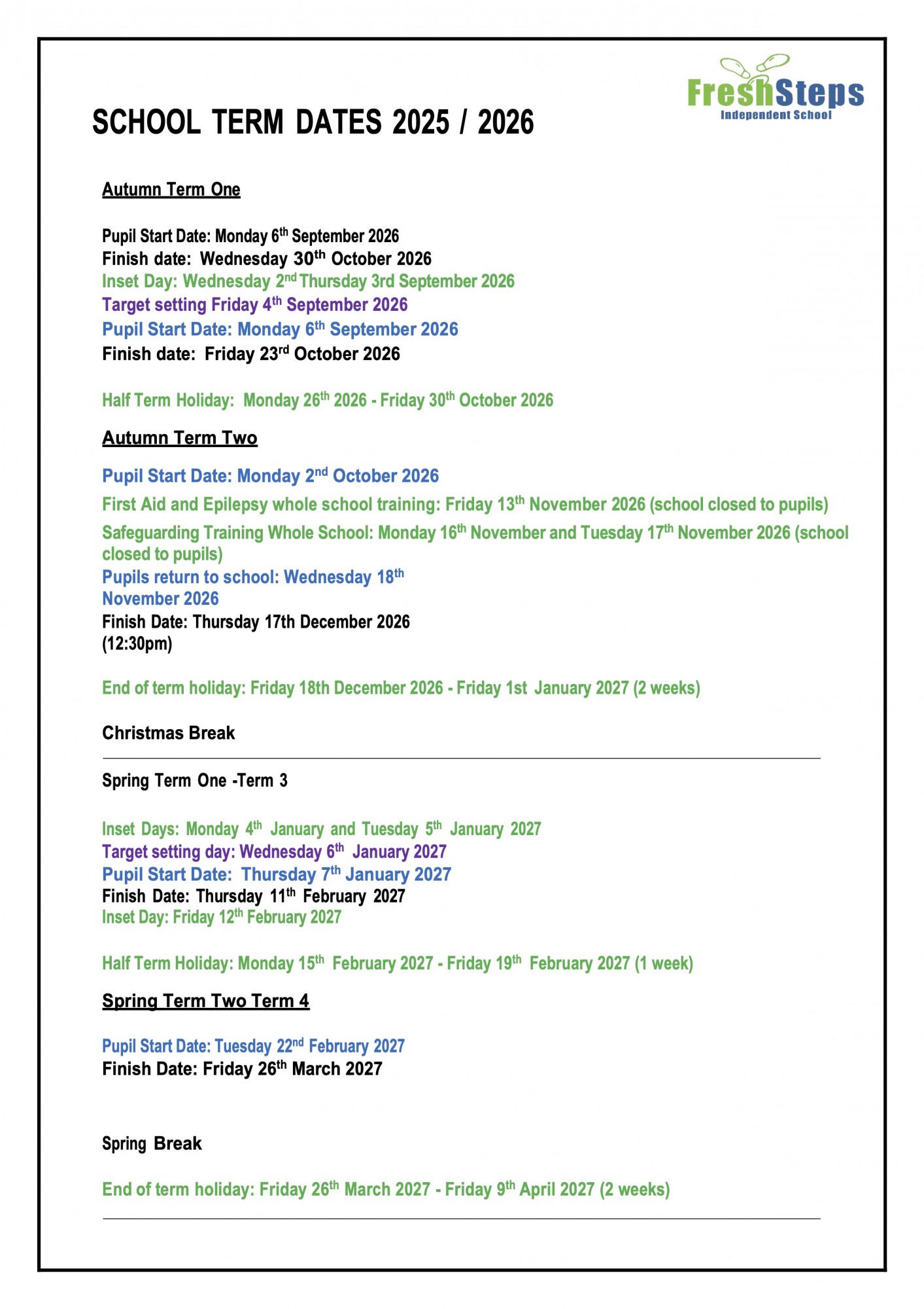 Term Date 26 - 27 - FreshSteps Independent School
